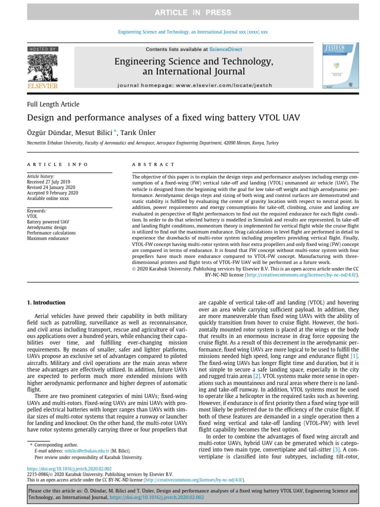 Fixed-Wing Battery VTOL UAV Analysis | PDF | Drag (Physics) | Lift (Force)