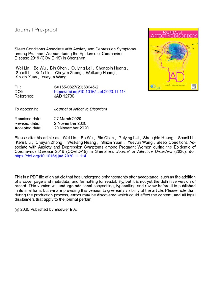 Journal Pre-Proof: Journal of Affective Disorders | PDF | Major ...