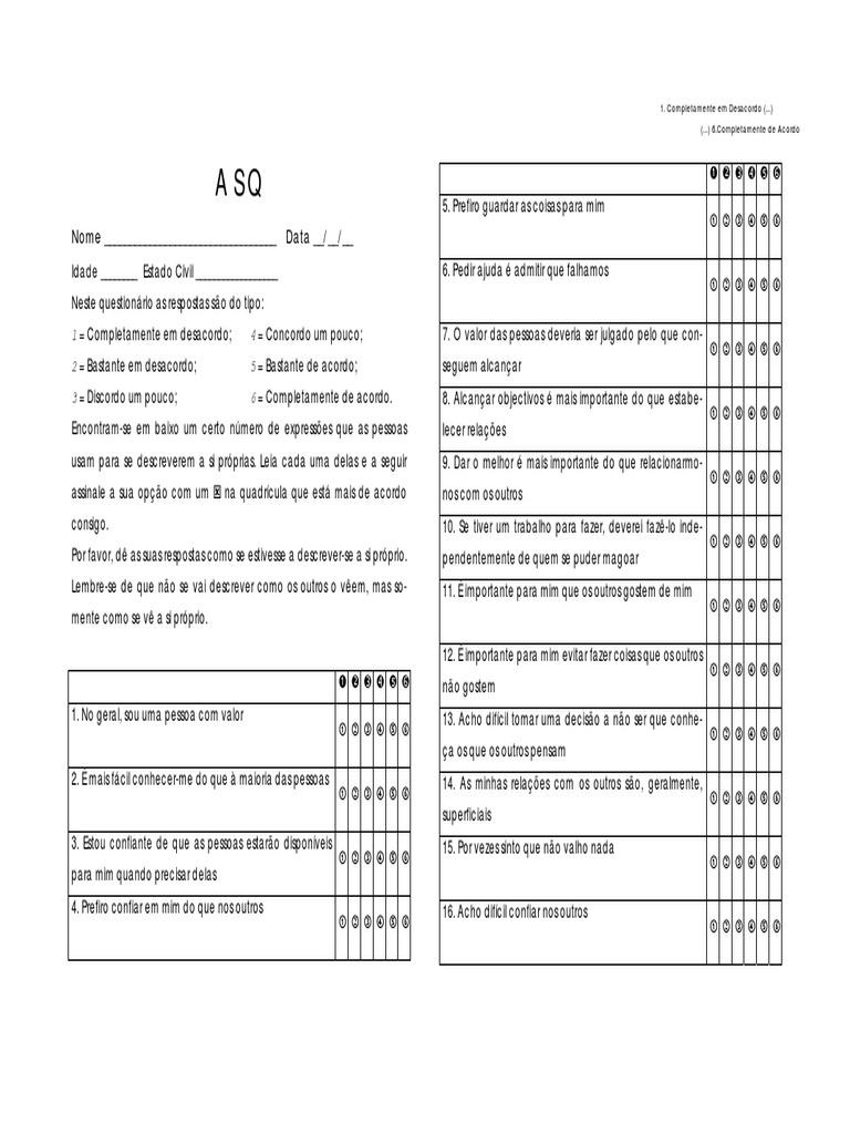 ASQ - Attachment Style Questionnaire | PDF