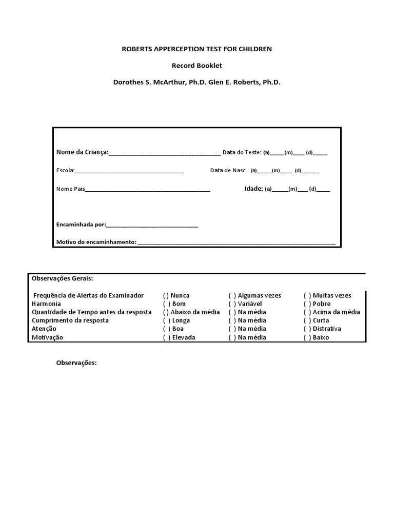 Roberts Apperception Test For Children | PDF