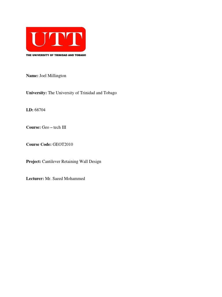 Cantilever Wall Retaining Wall Design Pdf Force Building Engineering