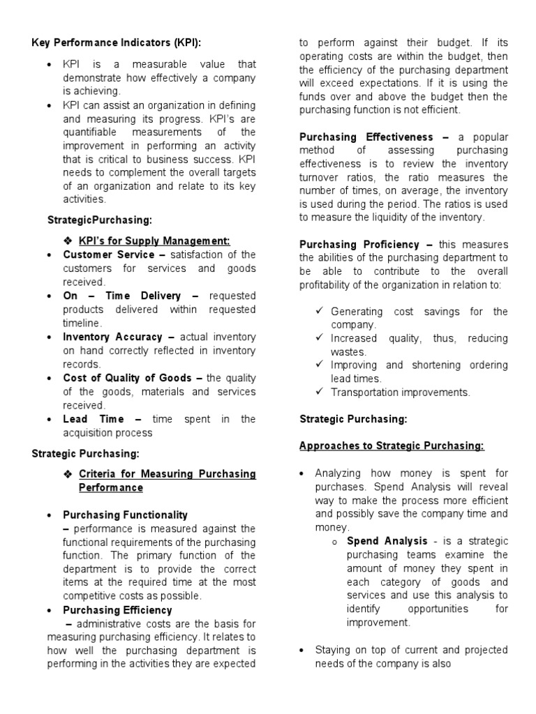 Key Performance Indicators | PDF | Performance Indicator | Supply Chain