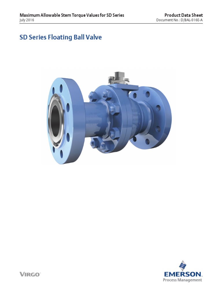 SD Series Floating Ball Valve: Maximum Allowable Stem Torque Values For ...