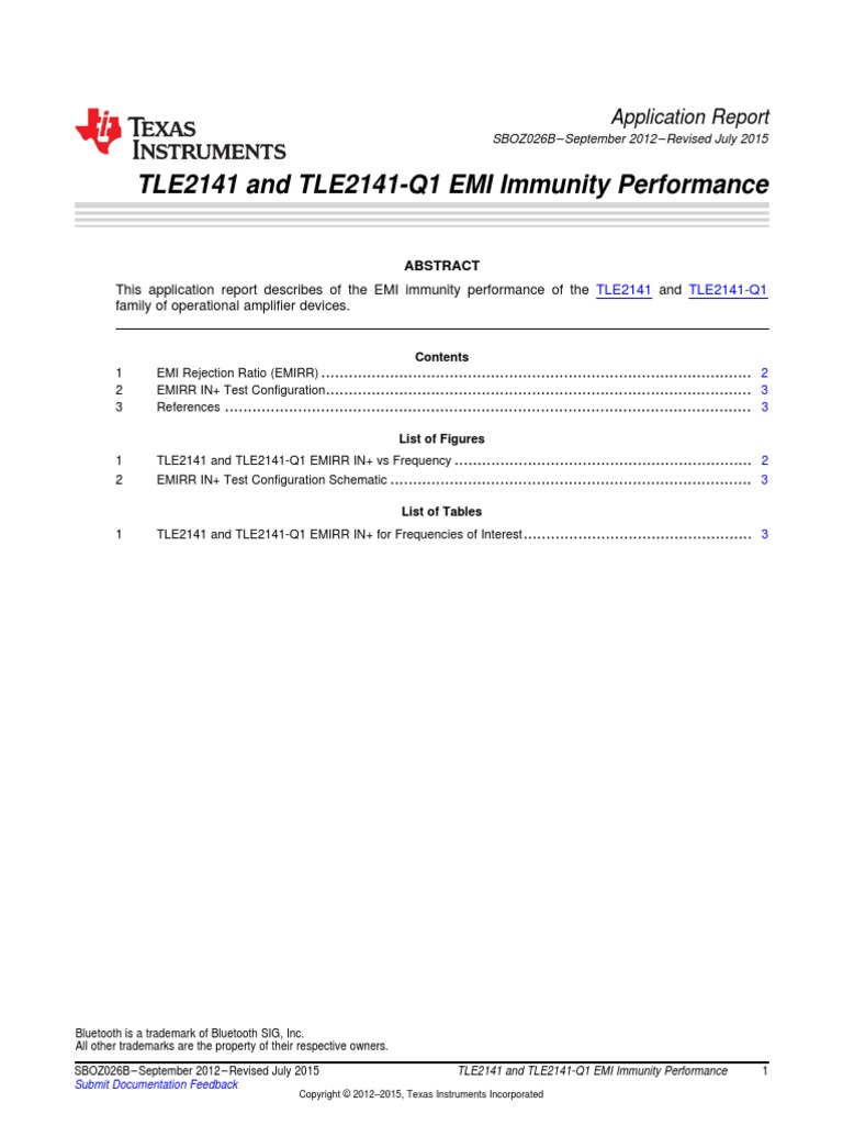 TLE2141 and TLE2141-Q1 EMI Immunity Performance: Application Report ...