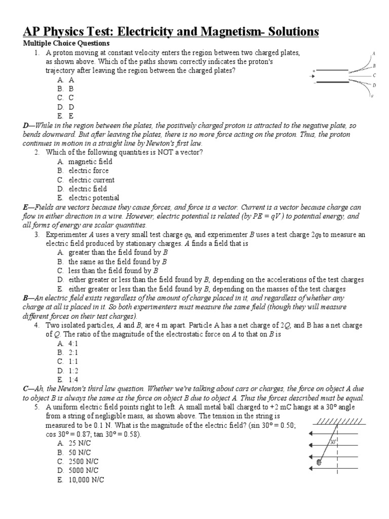 AP Physics Test: Electricity and Magnetism-Solutions: Multiple Choice ...