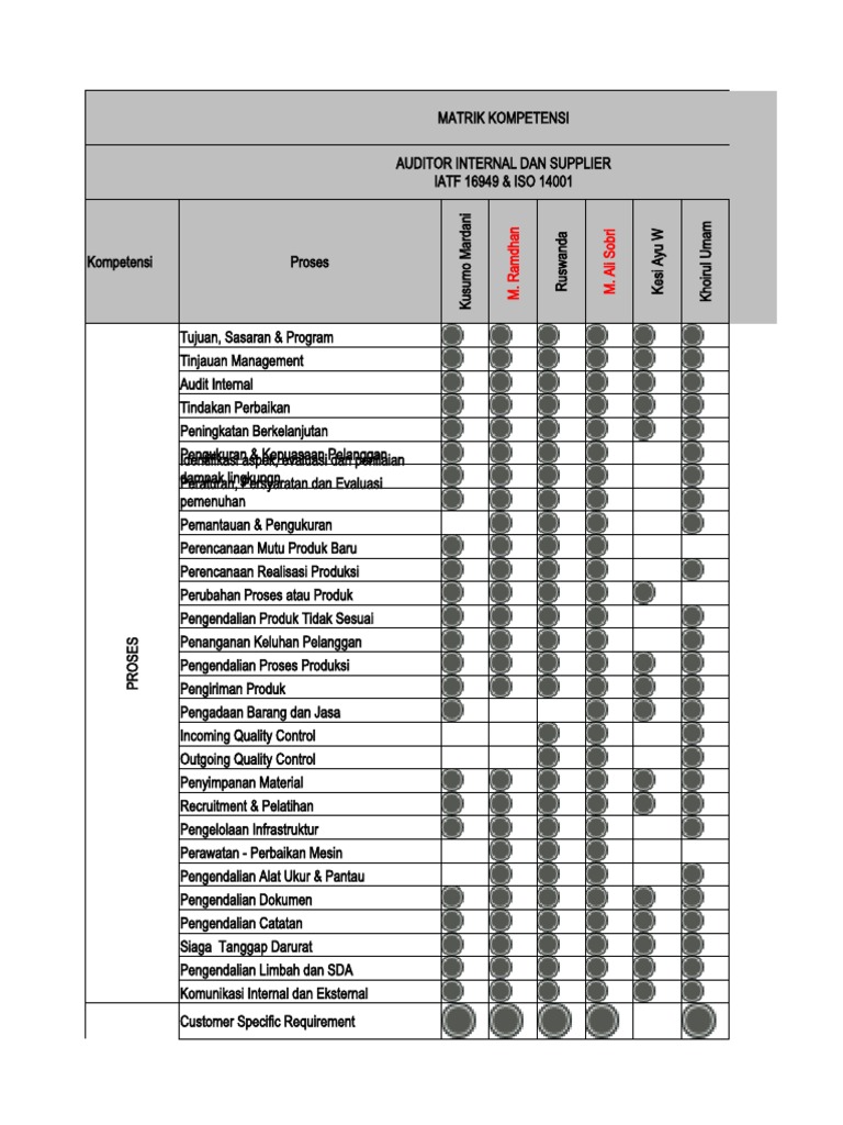 Matriks Kompetensi Auditor SMI | PDF
