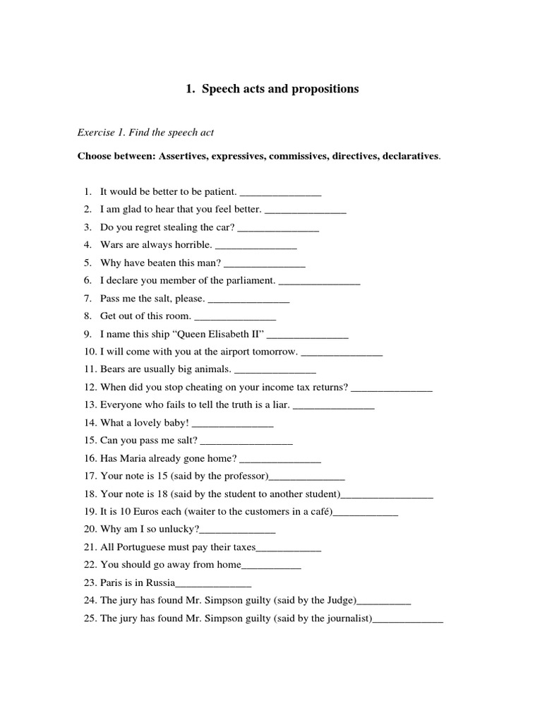 Exercise 1 - Speech Acts and Propositions PDF | PDF