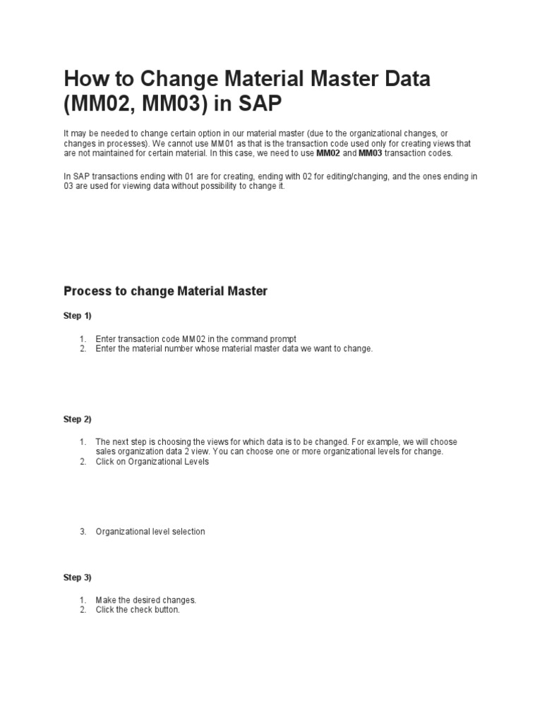 How To Change Material Master Data | PDF