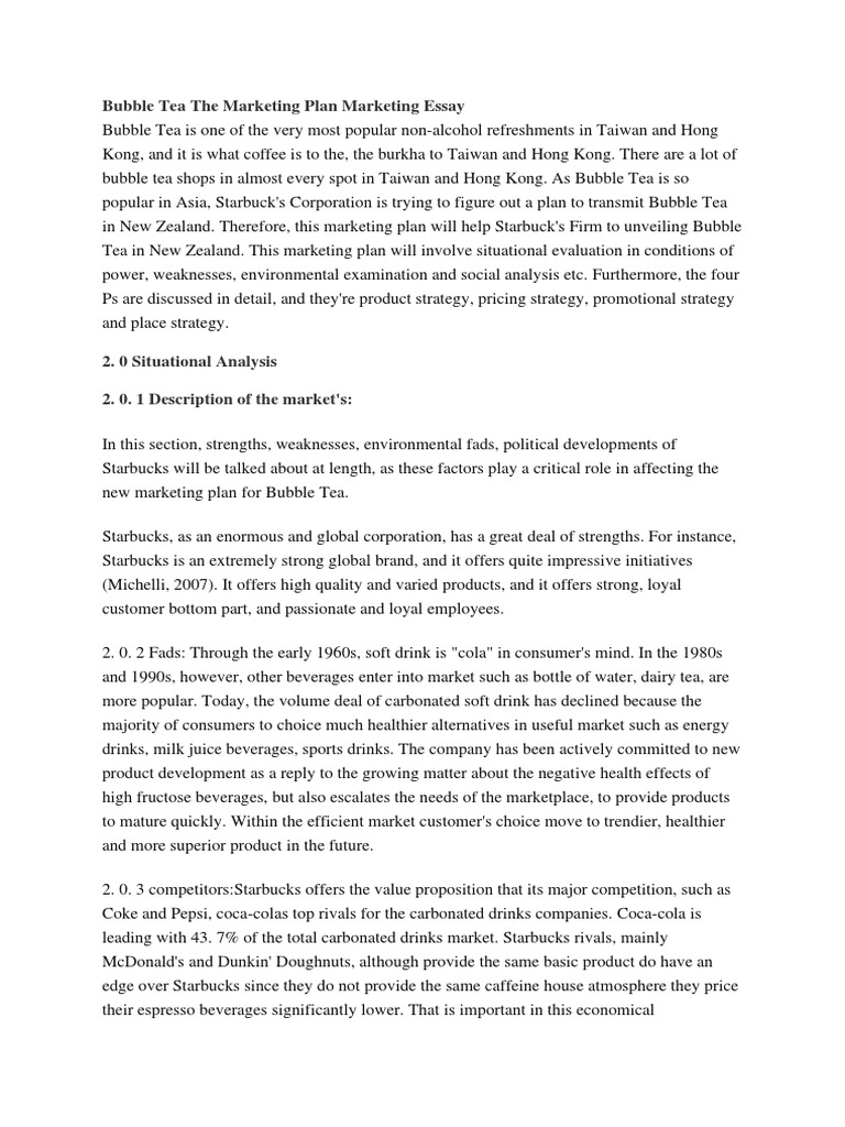 Bubble Tea The Marketing Plan Marketing Essay | PDF | Drink | Starbucks
