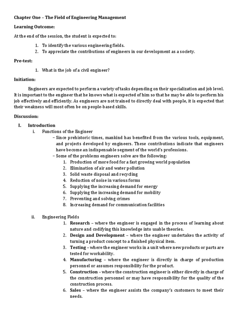 Chapter 1 - Engineering Management | PDF | Engineer | Engineering