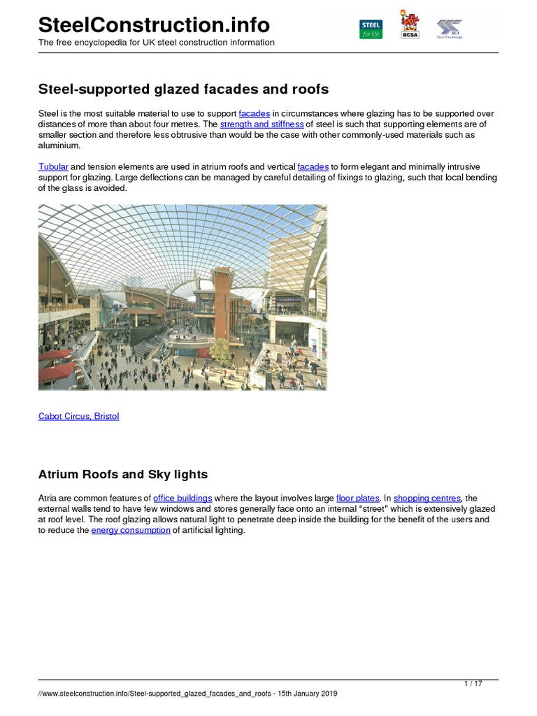Steel Supports Glazed Facades and Atrium Roofs | PDF | Truss | Roof