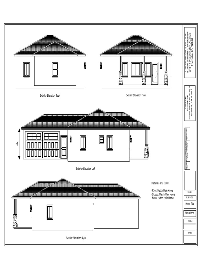 Exterior Elevation Back Exterior Elevation Front: Sheet Title | PDF