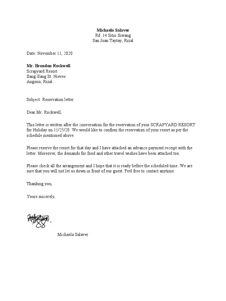 Reservation Letter | PDF
