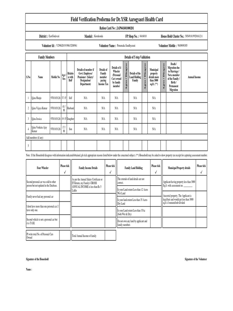 Field Verification Proforma For DR - YSR Aarogyasri Health Card | PDF ...