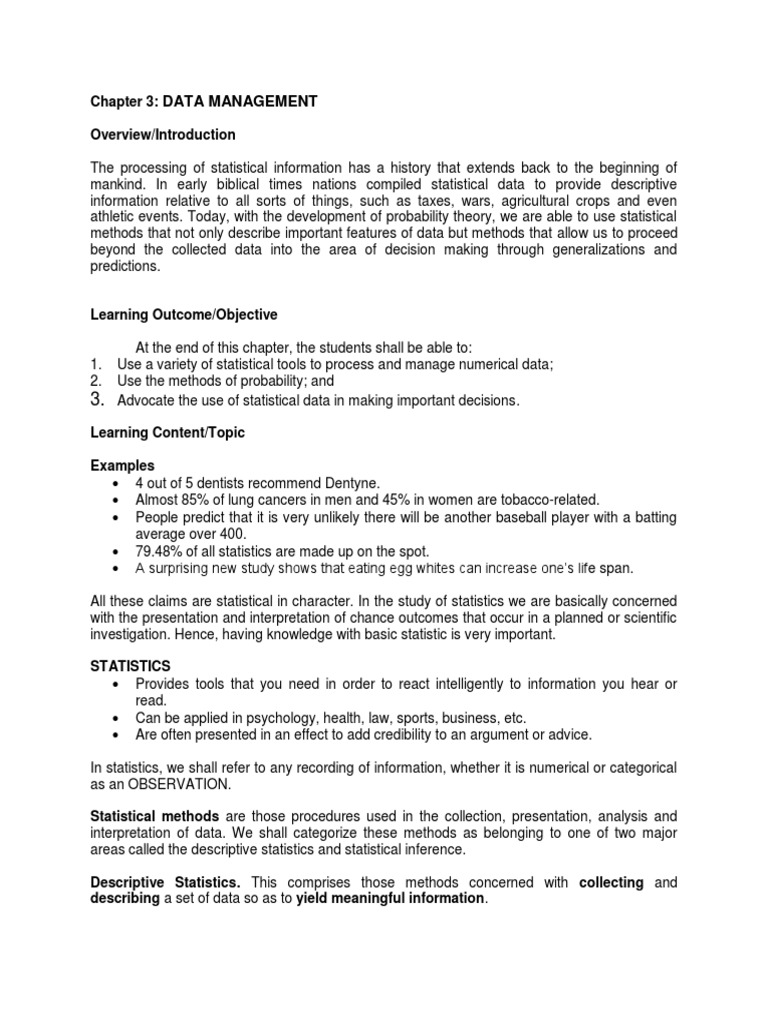Chapter 3 Data | PDF | Sampling (Statistics) | Mode (Statistics)