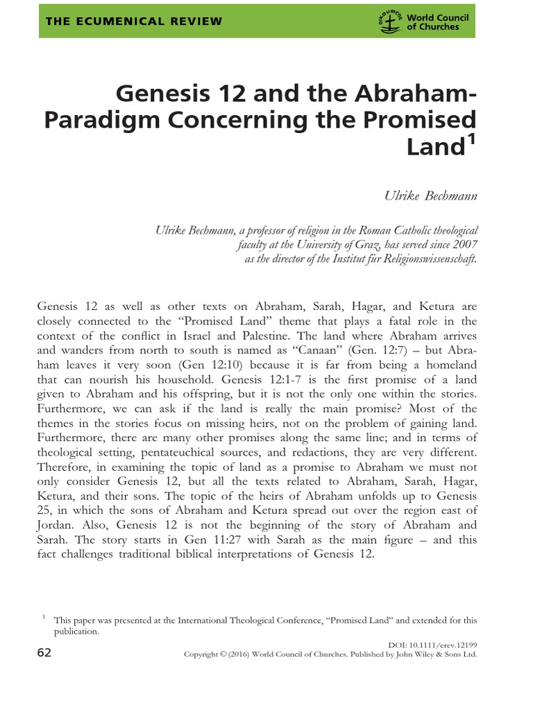 Genesis 12 and The Abraham-Paradigm Concerning The Promised Land | PDF ...