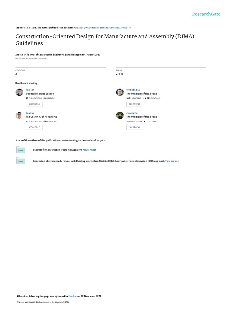 Construction-Oriented Design For Manufacture and Assembly (Dfma) Guidelines | PDF | Design ...