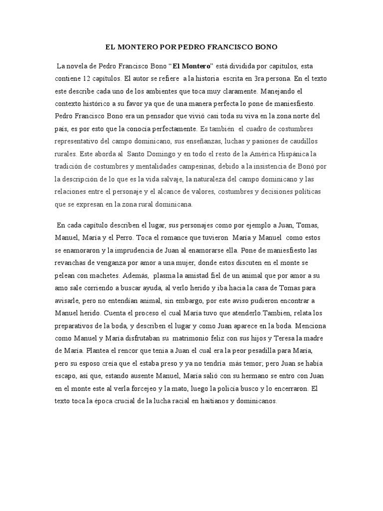 El Montero Por Pedro Francisco Bono | PDF | República Dominicana | Novelas