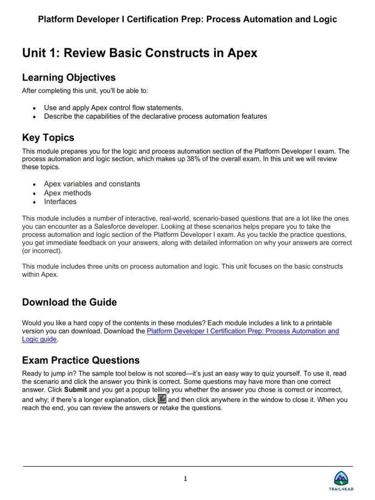 Unit 1: Review Basic Constructs in Apex: Learning Objectives | PDF | Control Flow | Scope ...