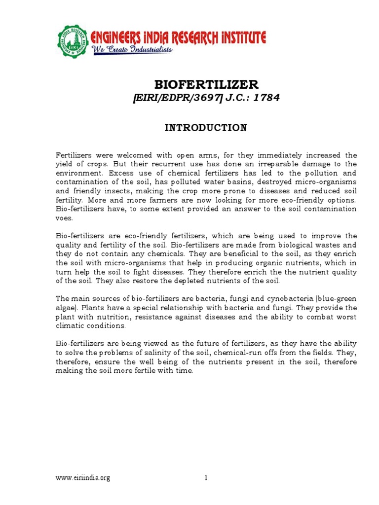 Project Report On Biofertilizer | PDF | Soil Fertility | Fertilizer