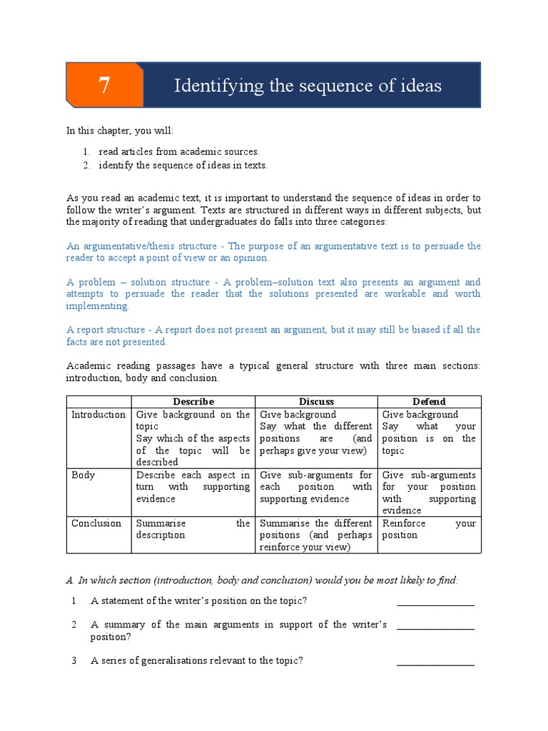 7-Identifying The Sequence of Ideas | PDF | Essays | Argument