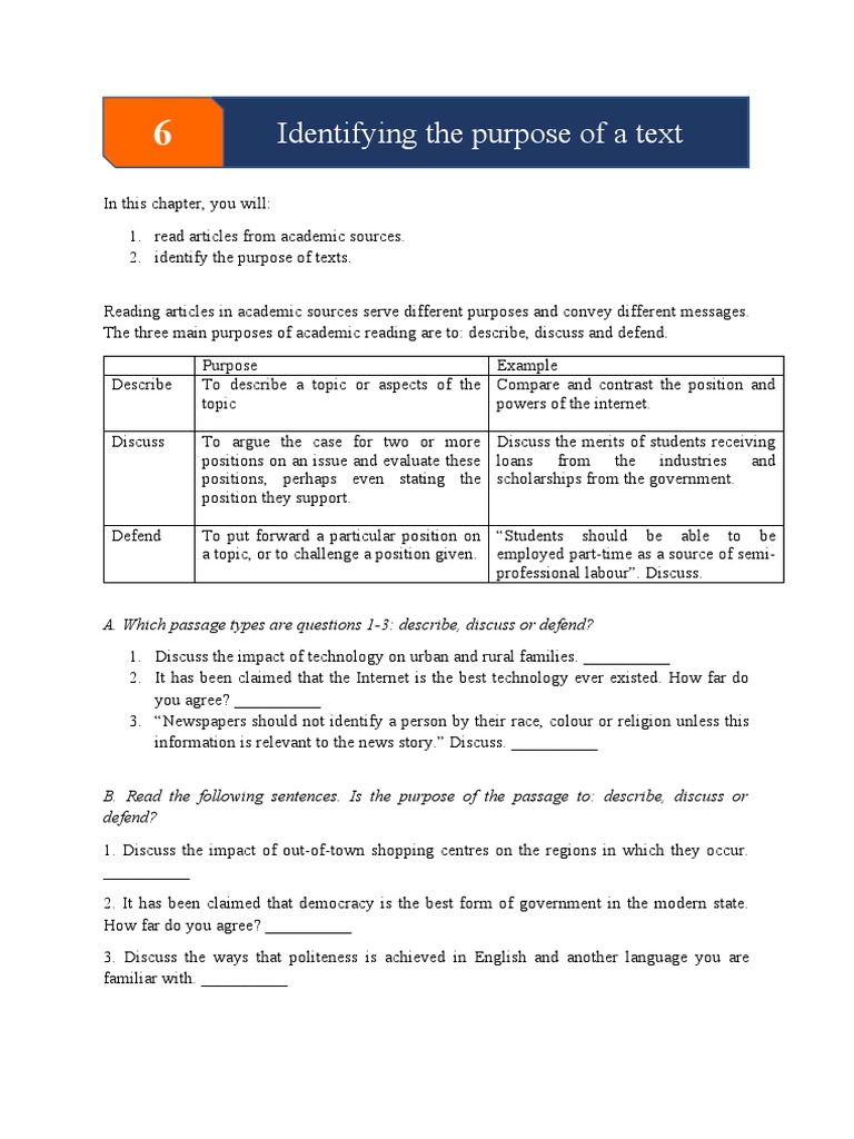 6-Identifying The Purpose of A Text | PDF | Classroom | Social Media