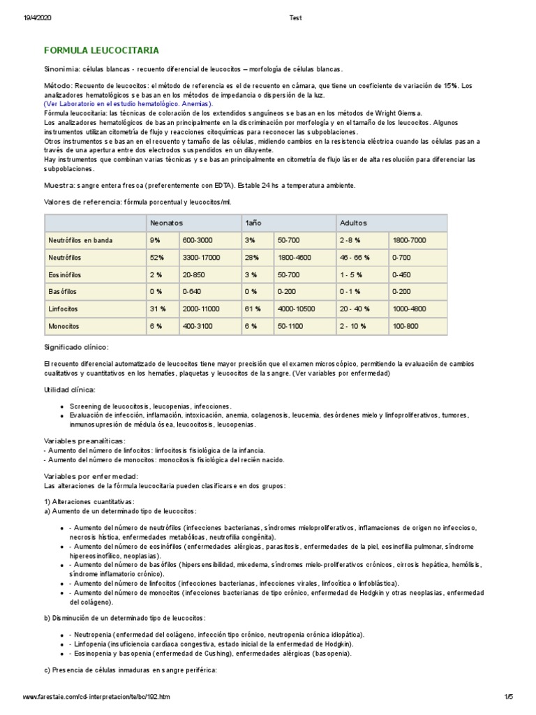 Formula Leucocitaria | PDF | Leucocito | Rtt