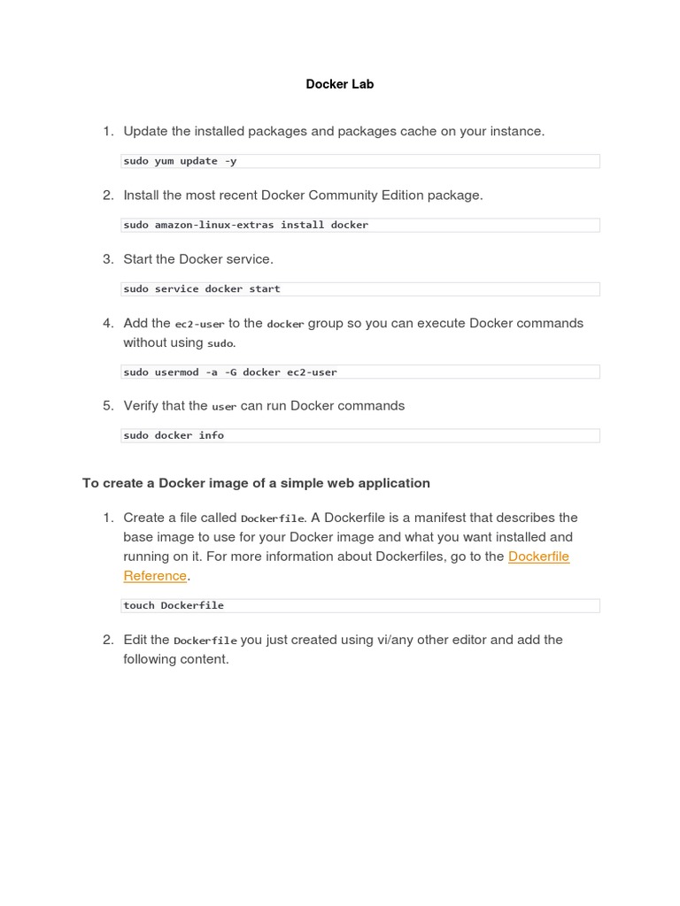 Sudo Yum Update - Y: Docker Lab | PDF | World Wide Web | Internet & Web