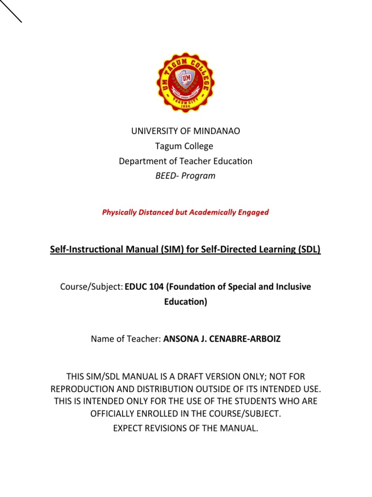 Self-Instructional Manual (SIM) For Self-Directed Learning (SDL) | PDF | Inclusion (Education ...