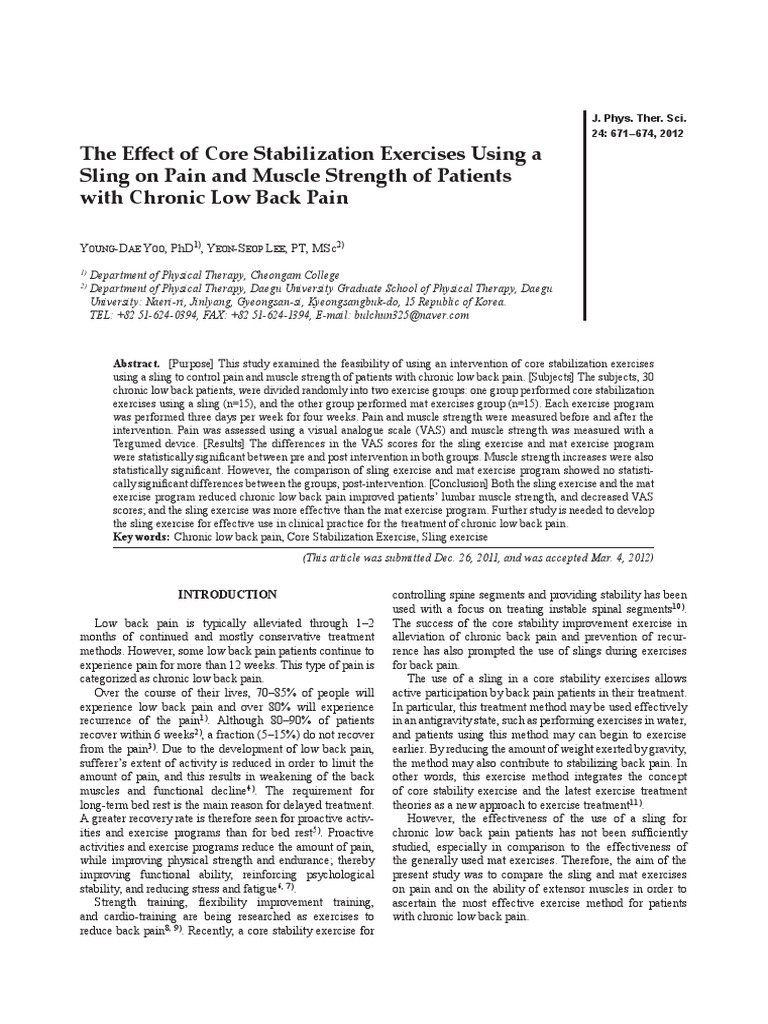 The Effect of Core Stabilization Exercises Using A Sling On Pain and ...