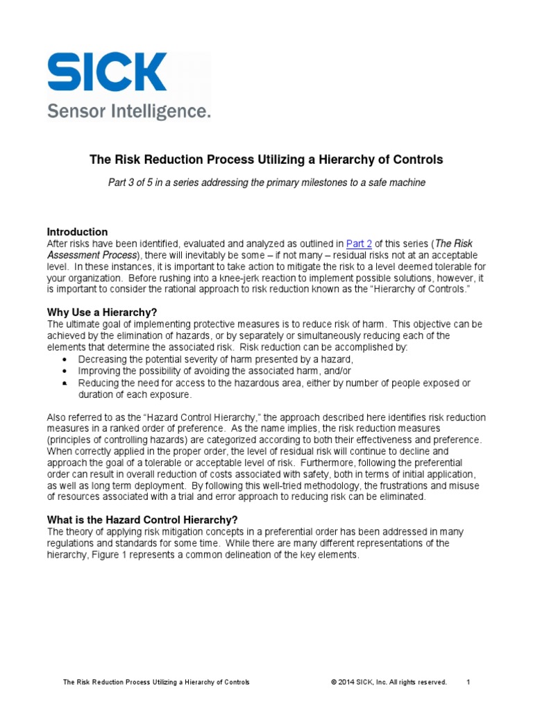 The Risk Reduction Process Utilizing A Hierarchy of Controls | PDF ...