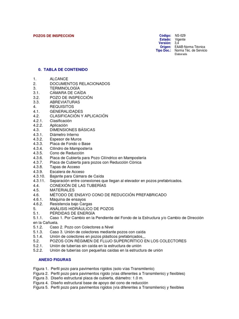NS-029 Pozos de Inspección | PDF | Hormigón | Tubería (transporte de ...