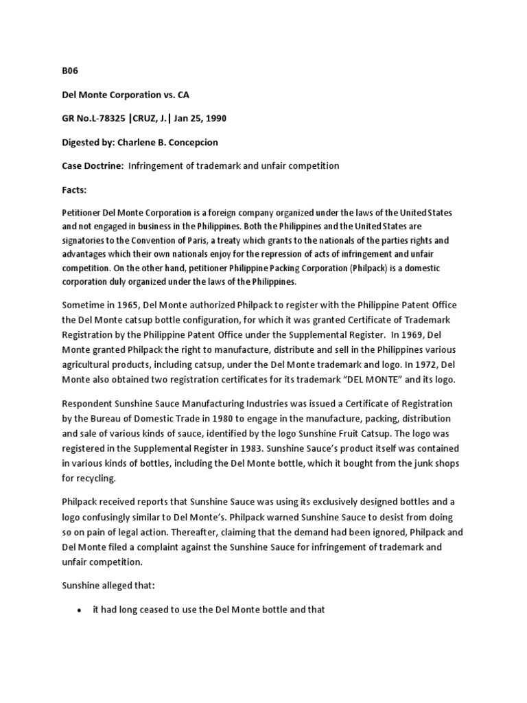 Del Monte Corporation vs. CA: Infringement of Trademark and Unfair ...
