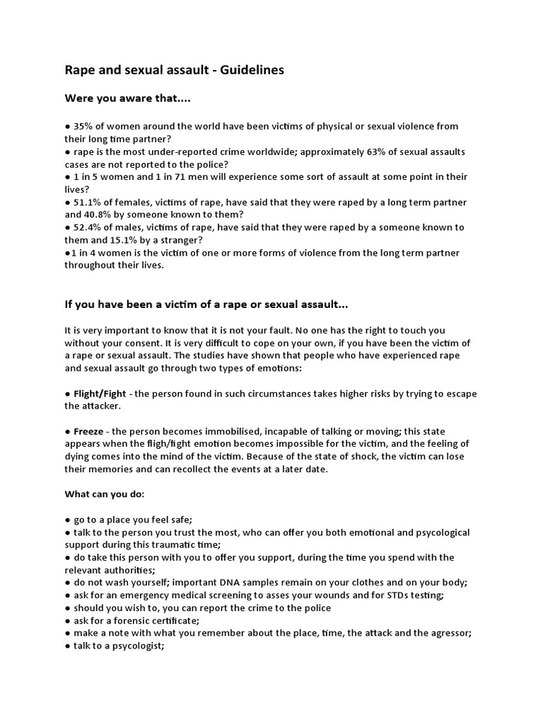 Rape and Sexual Assault - Guidelines: Were You Aware That... | PDF ...