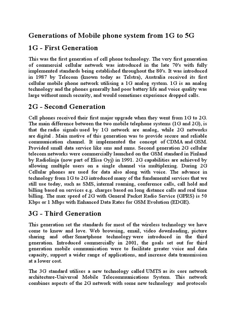 Generations of Mobile Phone System From 1G To 5G | PDF | 3 G | 4 G