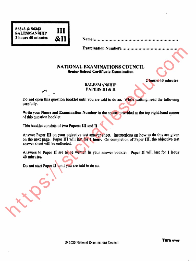 NECO Salesmanship Past Questions Guide | PDF