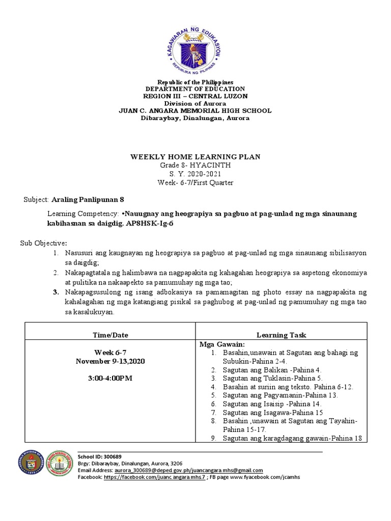 WEEKLY HOME LEARNING PLAN 5 Module 4 | PDF