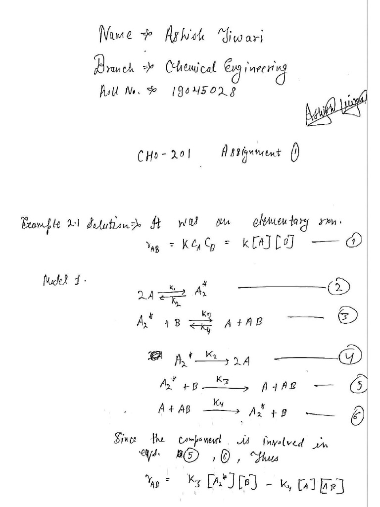 Assignment1 - Ashish Tiwari 4-Year B.Tech. Chemical Engineering | PDF