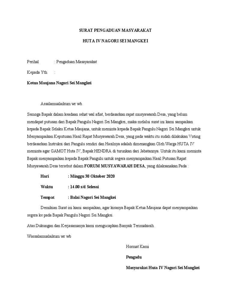 Surat Pengaduan Masyarakat | PDF