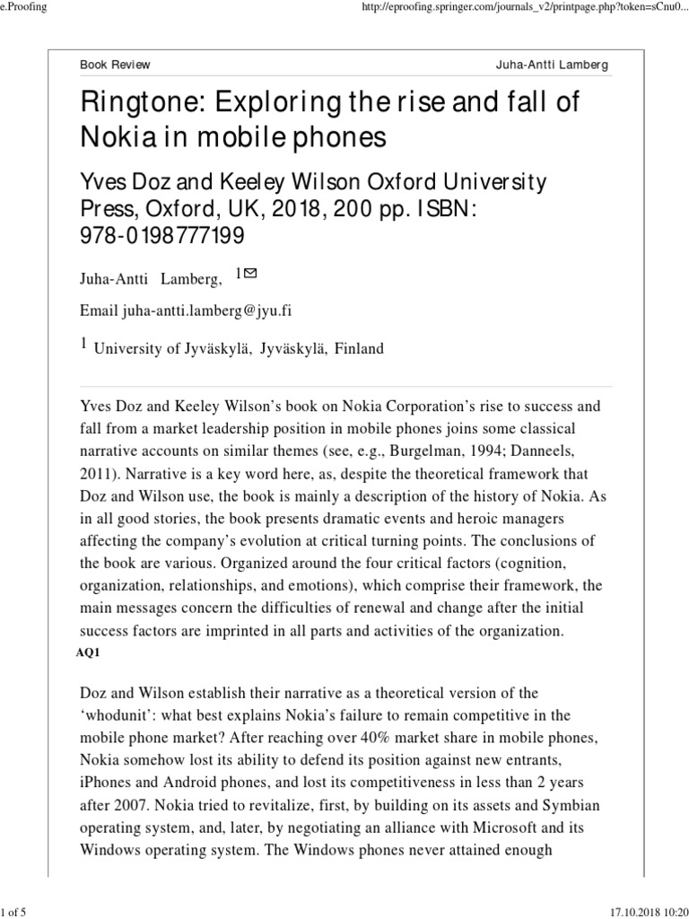 Ringtone: Exploring The Rise and Fall of Nokia in Mobile Phones | PDF ...