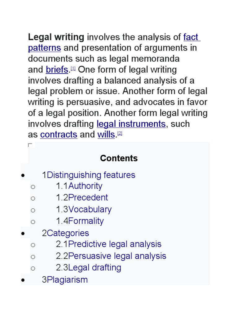 Legal Writing Involves The Analysis Of: Fact Patterns Briefs | PDF ...