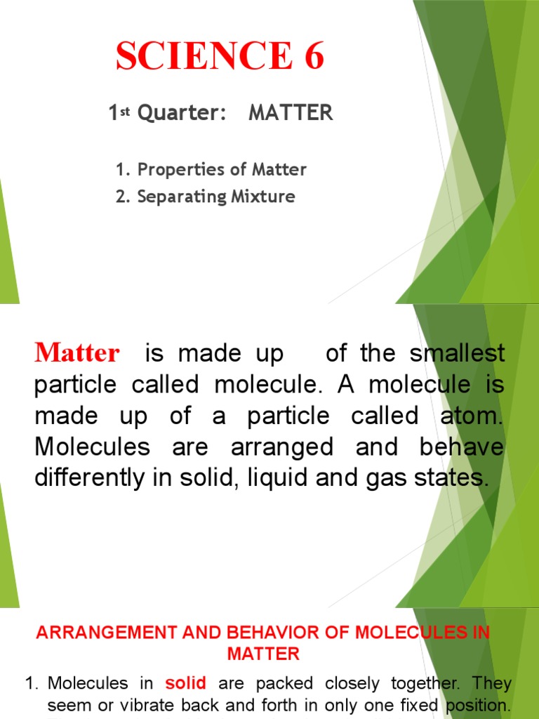 Science 6: 1 Quarter: MATTER | PDF | Solution | Solubility