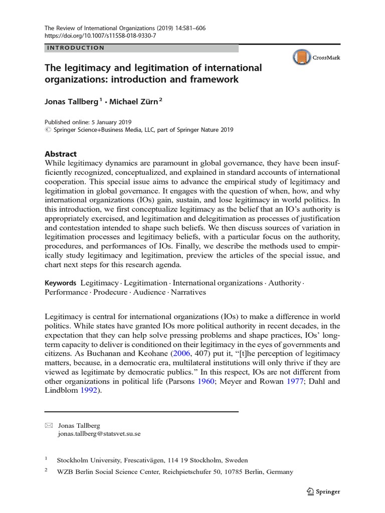 The Legitimacy and Legitimation of International Organizations ...