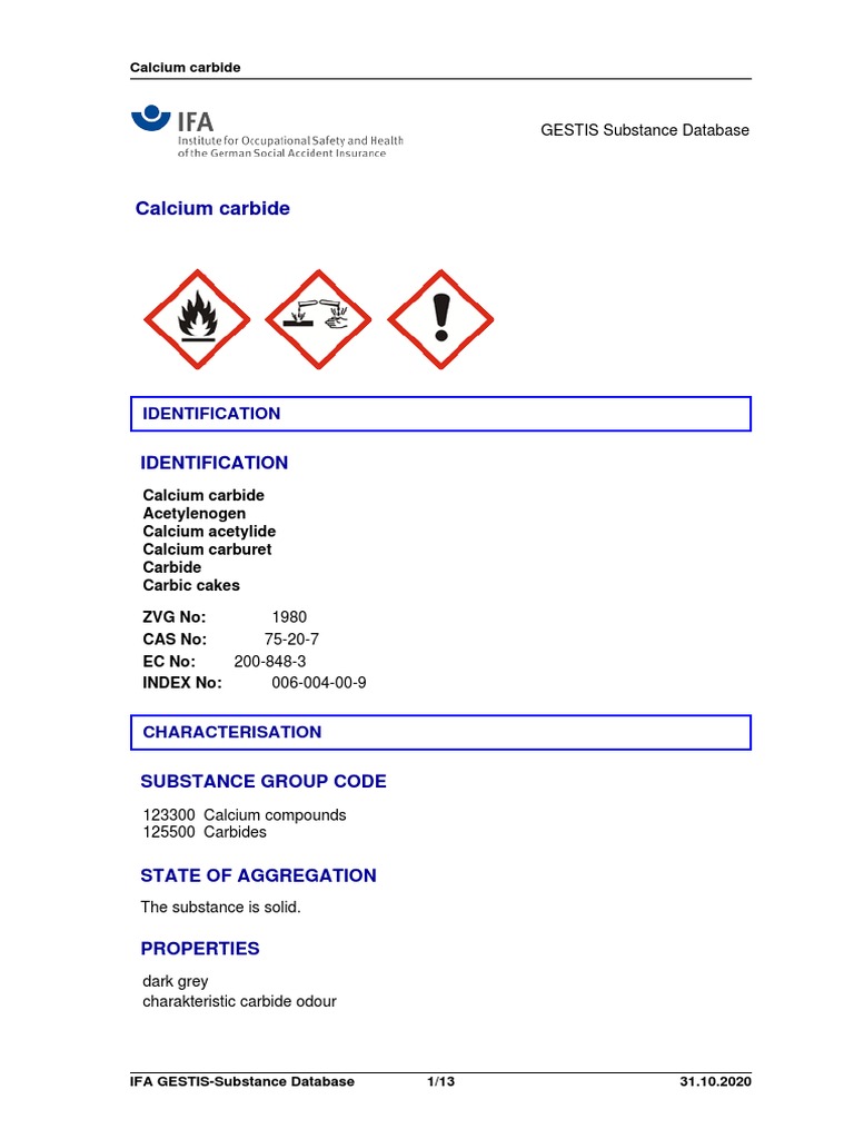 MSDS - Calcium Carbide | PDF | Silver | Chemical Elements