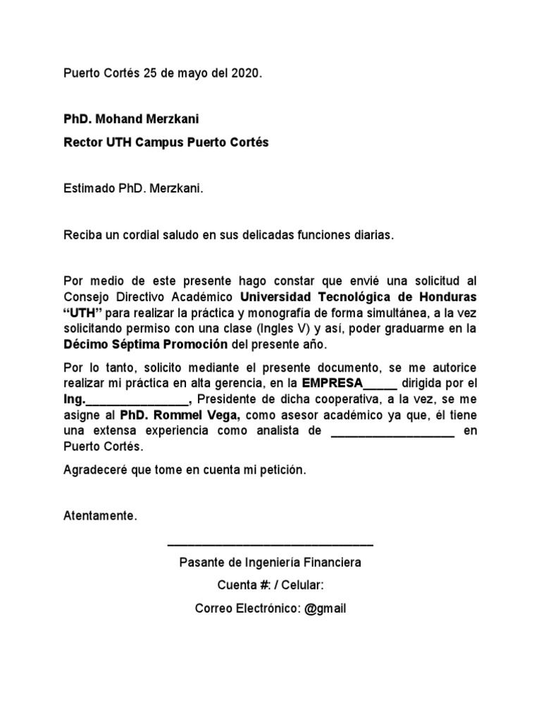 Carta de Solicitud de Practica | PDF