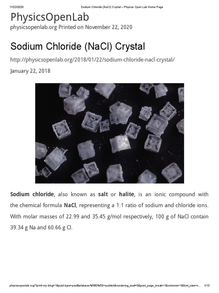 Sodium Chloride (NaCl) Crystal - Physics Open Lab Home Page | PDF ...