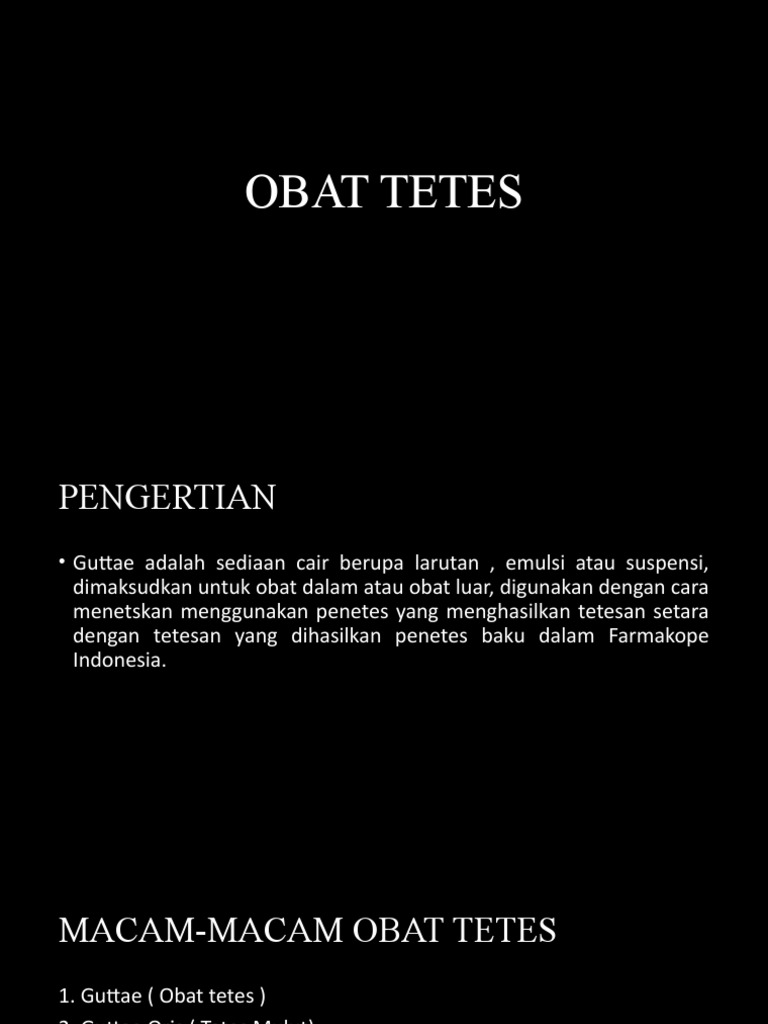 Jenis dan Penggunaan Guttae Obat Tetes | PDF | Memasak, Makanan ...