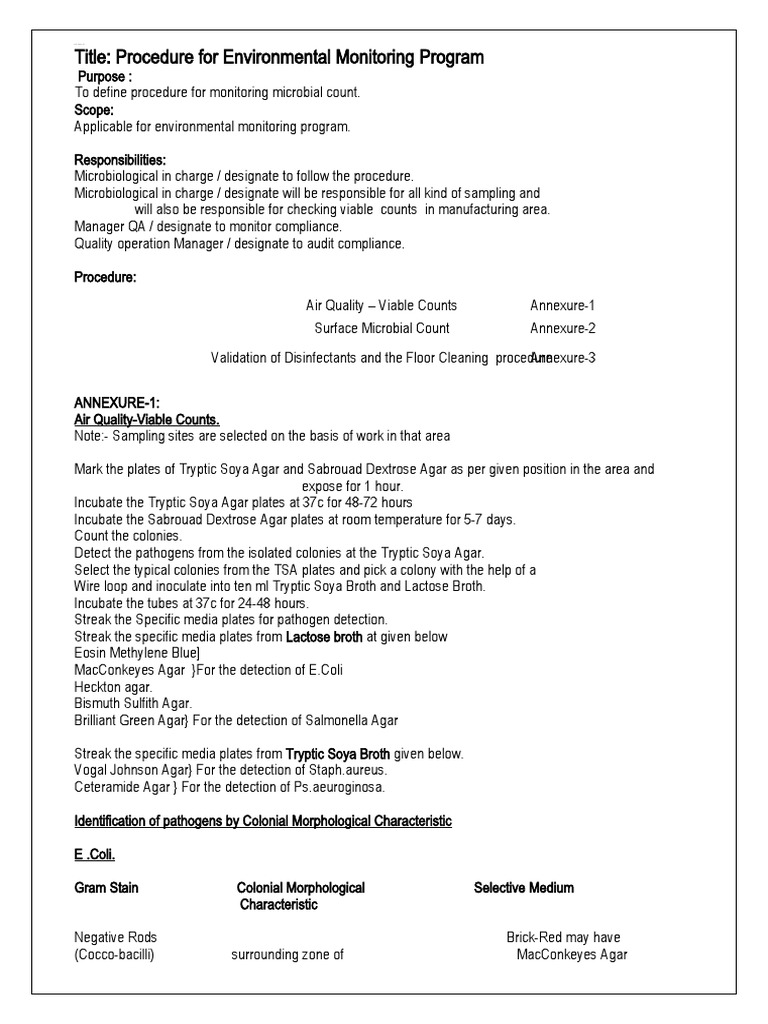 Environmental Monitoring Program | Download Free PDF | Microorganism ...