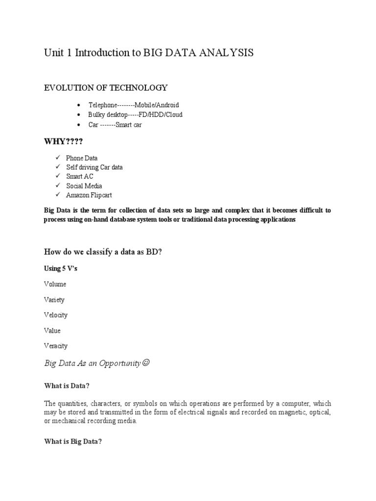 Unit 1 Introduction To BIG DATA ANALYSIS: Evolution of Technology | PDF ...