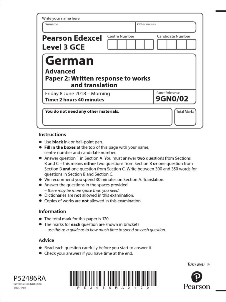 German: Pearson Edexcel Level 3 GCE | PDF